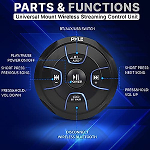 Pyle Amplified Wireless BT Audio Controller - Waterproof-Rated Marine Receiver Remote Control for Car, Truck, Boat, 4x4, PowerSport Vehicles (800 Watt) (PLMRBT19)