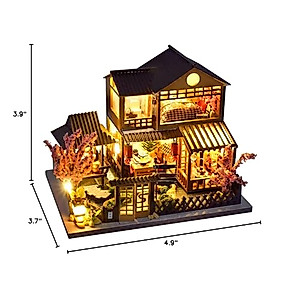 CUTEBEE Dollhouse Miniature House Kit with Furniture, DIY Wooden Dollhouse Tiny House Building Set for Adults and Teens, Creative Room Decor Gift for Family and Friends (Japanese Garden House)