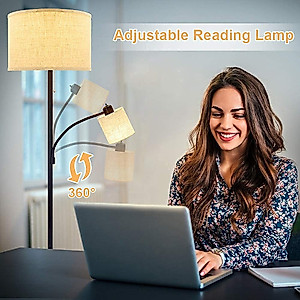 DLLT Living Room Standing Floor Lamps for Reading, Modern Tall Pole Lamp for Contemporary Home with Adjustable Side Light, Mid-Century Industrial Lighting with Drum Shade for Bedroom, Office, Metal