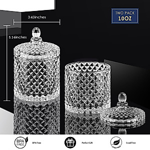 ALAMHI 2 Pack Qtip Holder Cotton Round Ball Holder Set, Apothecary Jars Glass Bathroom Storage jars with Lids for Bathroom Decor, Qtip Dispenser for Cotton Swab,Cutip,Cotton Pad