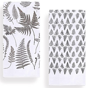 Fern Fronds Pattern Kitchen Dish Towel 18 x 28 Inch, Seasonal Spring Summer Botanical Tea Towels Dish Cloth for Cooking Baking Set of 2