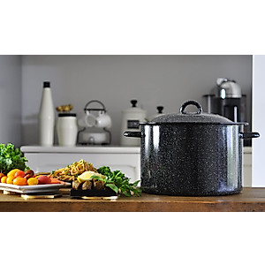 Mirro 7.75Qt Traditional Vintage Style Black Speckled Enamel Stock Pot with Lid