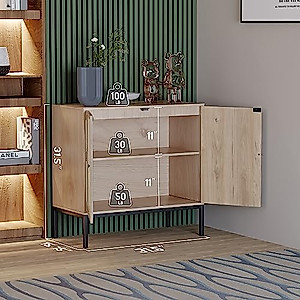 Yechen Set of 2 Sideboard Storage Cabinet with Handmade Natural Rattan Doors, Accent Cabinet Rattan Cabinet Buffet Cabinet with Storage, for Living Room, Dining Room, Entryway, Kitchen, Nature 2