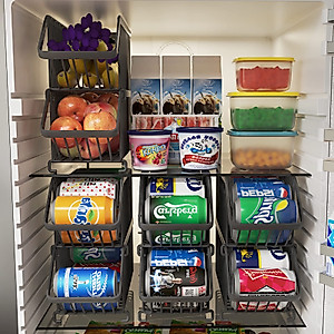 GILLAS 4 Pack Stackable Soda Can Organizer for Refrigerator, Can Holder Dispenser, Canned Food Storage Rack for Fridge, Kitchen, Countertops, Cabinets, Black