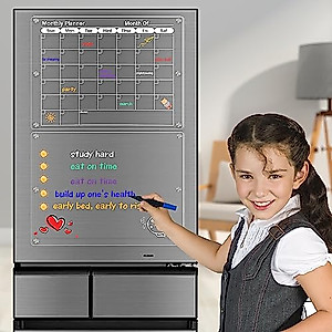 Merrynine 2 Pack Magnetic Calendar for Refrigerator,Acrylic Fridge Calendar,Clear Dry Erase Reusable Planning Boards with 6 Marker Pen,Case,Towel,2 Screw Stickers (16"X12", Monthly + Blank Memo)