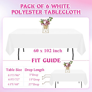 Haewlear 6 Pack White Tablecloths for Rectangle Tables 60 x 102 Inch,Wrinkle Resistant Polyester Table Cloth for 6 Foot Table,Polyester Fabric Table Covers for Wedding, Party, Banquet