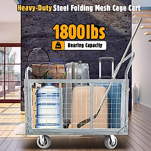 Platform Truck Cart with Cage 4-in-1 Heavy Duty Push Cart Dolly Load 1800LBS W/Swivel Casters, Multipurpose Heavy-Duty Platform Hand Truck Dolly Flatbed Cart for Grocery/Stall/Storage (39" x24")