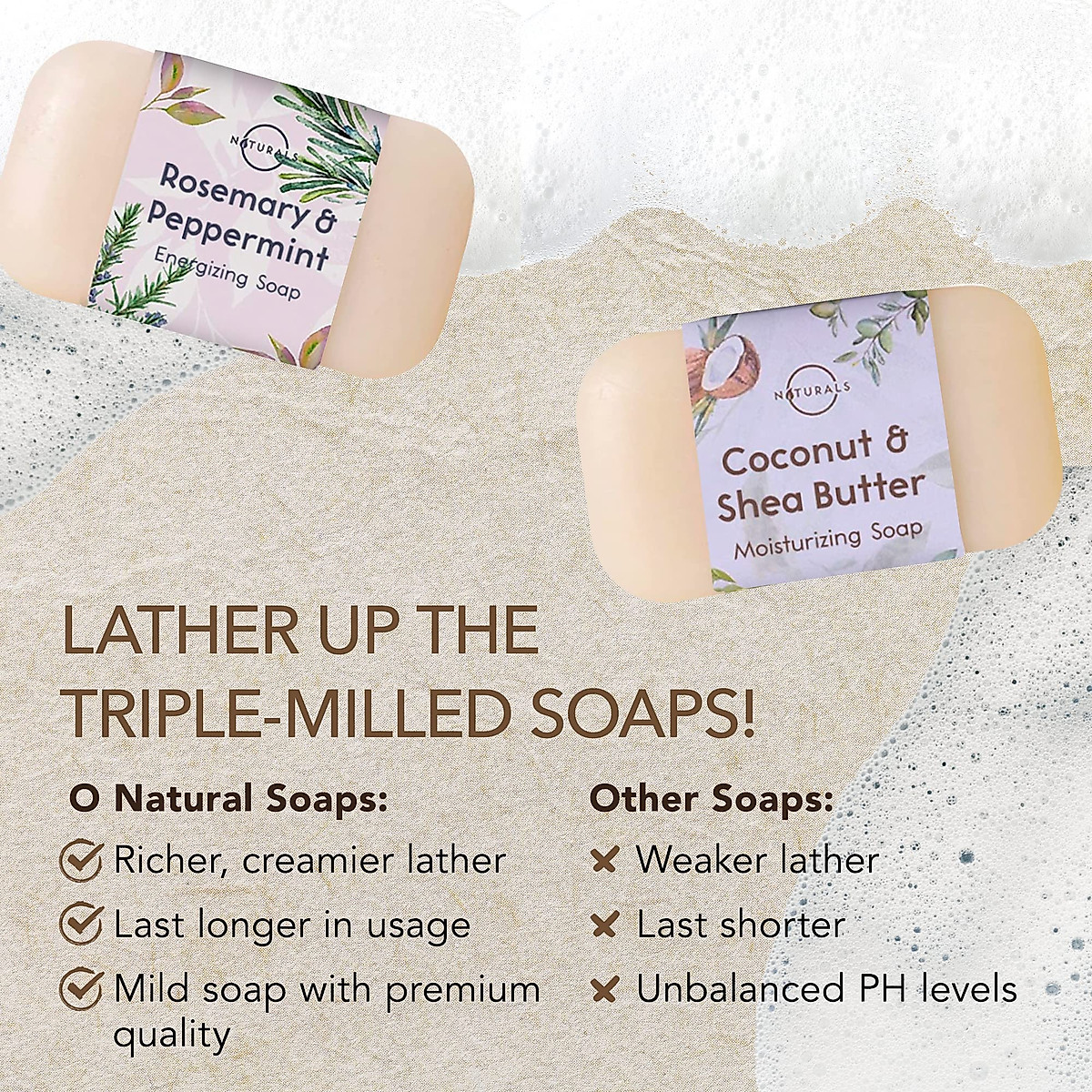 O Naturals 100% Natural Bar Soap - Assorted 6 PCS Soap Gift Set - Organic Ingredients & Essential Oils - Spa Gifts for Women & Men, Body Wash Soap Bar & Face Soap - Natural Soap - Mother's Day Gifts