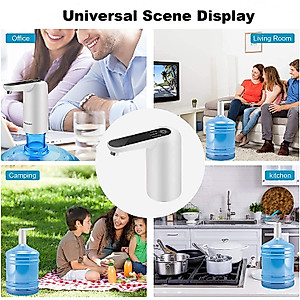 Vshinic Water Bottle Dispenser, Water Bottle Pump for 5 Gallon Bottle with TDS Water Quality Tester, USB Charging Automatic Drinking Water Jug Pump for Home,Office, Camping ect (White)