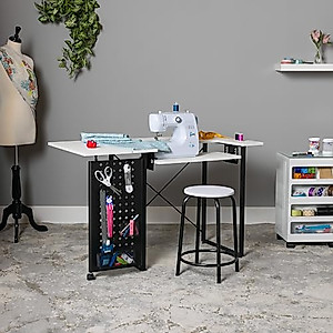 Sew Ready Pivot Swingout Storage Panel Sewing Table, Graphite/White