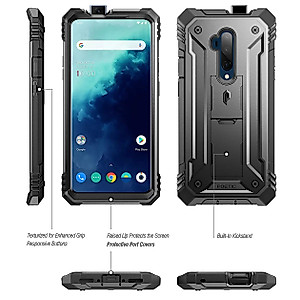 Poetic Revolution Case for OnePlus 7, [20FT Mil-Grade Drop Tested], Full-Body Rugged Dual-Layer Shockproof Protective Cover with Kickstand and Built-in-Screen Protector, Black