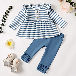 Baby Girl Clothes Toddler Girl Cute Outfits Long Sleeve Ruffle Shirt Solid Pants Little Baby Girl Fall Winter Clothes 12-18 Months