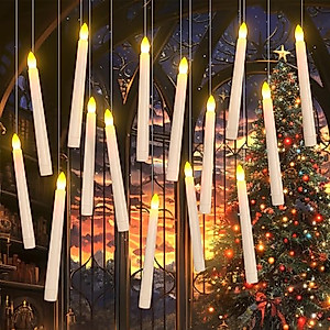 PChero Flameless Candles with Remote Timer, 7.9" Ivory Battery Operated LED Taper Dripless Floating Flickering Candles for Wedding Halloween Thanksgiving Christmas Themed Party Valentines Decorations