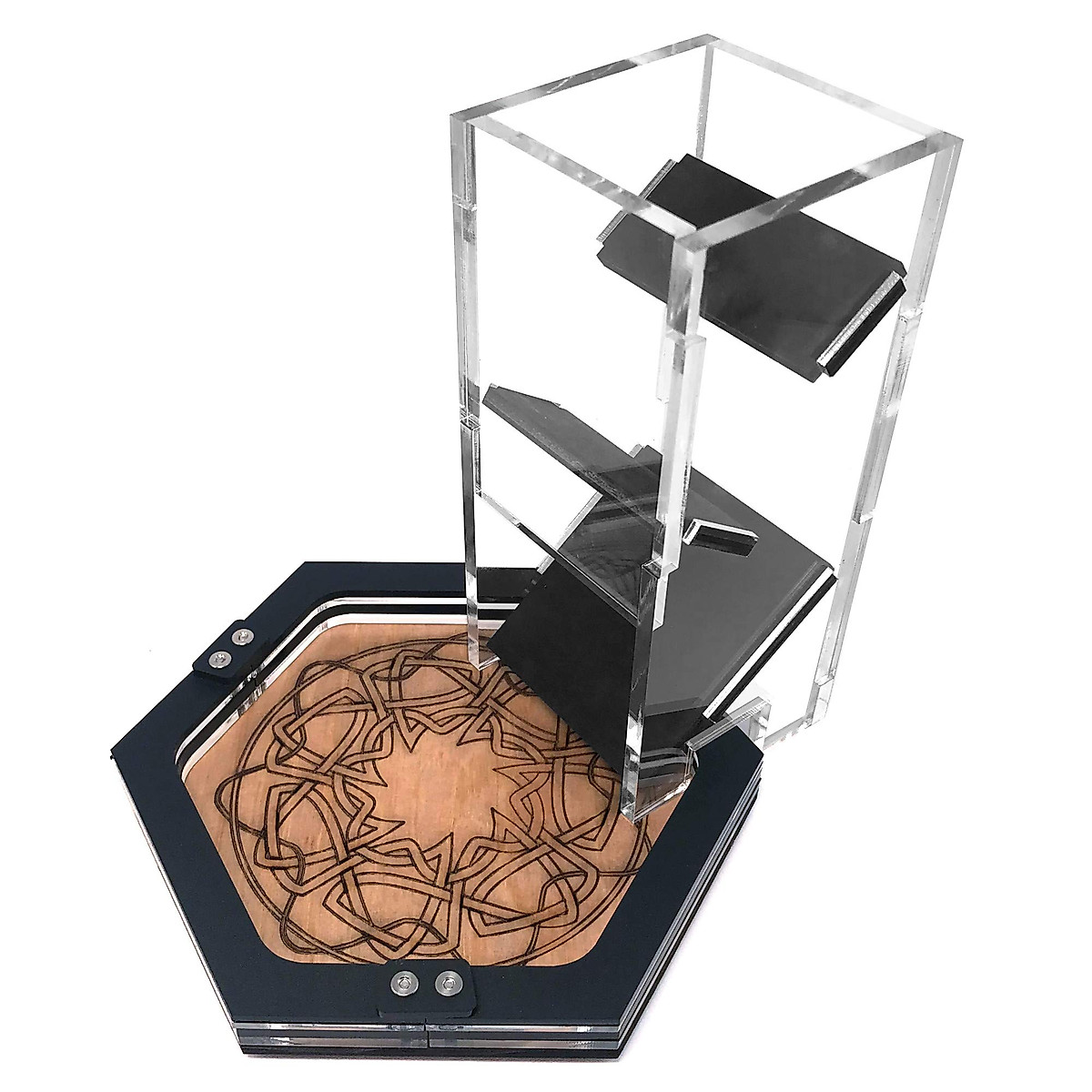 C4Labs Mini Personal Size Gaming Celtic Knot Design Dice Tray, Black, Wood, Acrylic, Stainless Steel