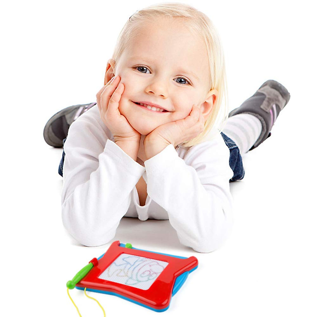 16pc Mini Magnetic Drawing Board, 4-Colors Travel Size Erasable Doodle Magna Board Toy, Small Writing Painting Sketching Pad, Educational Learning and Classroom Prizes for Toddler Boy Girl Kids Child