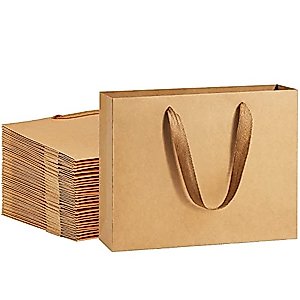 BagDream Gift Paper Bags 10.6x3.1x8.3 Gift Bags 50Pcs Heavy Duty Kraft Brown Paper Bags with Handles Soft Cloth, Party Favor Bags Shopping Bags Retail Merchandise Bags Wedding Party Gift Bags
