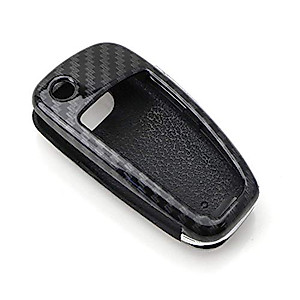 iJDMTOY Exact Fit Black Glossy Carbon Fiber Finish Key Fob Shell Compatible with Audi A3 S3 A4 S4 A6 Q5 Q7 TT R8 Flip Blade Key