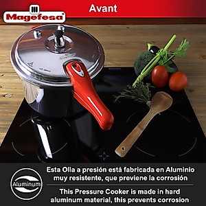MAGEFESA ® Avant Red Pressure Cooker, 6.2 Quart, made of very resistant aluminum, compatible with gas, electric, ceramic stoves, pressure canner, canning cooker pot, stove top instant fast cooking