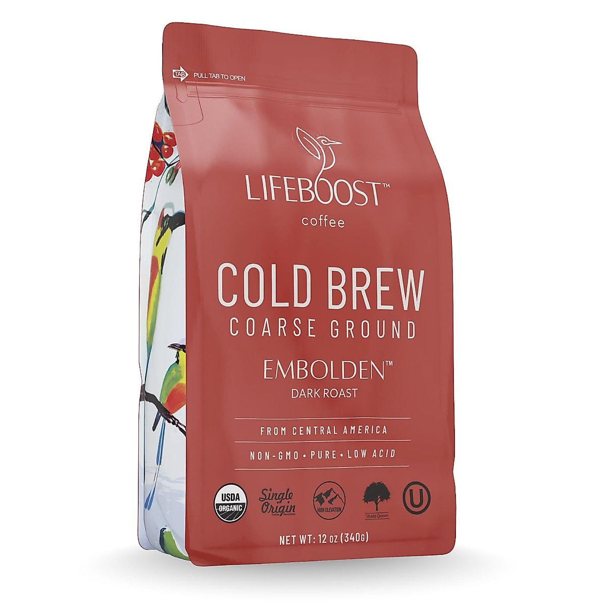 Lifeboost Dark Cold Brew Coffee - Low Acid Coarse Ground Coffee for Cold Brew - Single Origin Non-GMO USDA Organic Cold Brew Coffee Grounds - 3rd Party Tested For Mycotoxins & Pesticides - 12 Ounces