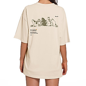 Cayxatiu Cute Cat Graphic Tees for Women Harajuku Shirt Letter Printed Oversized T Shirts Aesthetic Casual Baggy Tshirts (Apricot,L,Large)