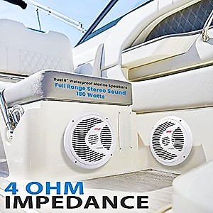 Pyle 8” Dual Marine Speakers - 180W Waterproof, PP Cone w/Rubber Surround, Boat Truck Mobile or Off-Road Speaker (White)