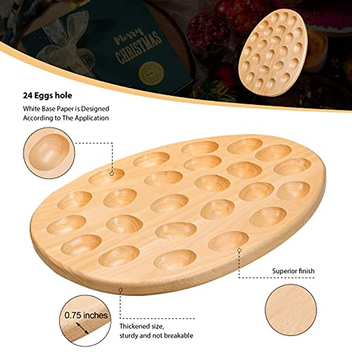 Reversible Wood Deviled Egg Platter and Charcuterie Board Thicken Size Egg Holder Countertop Refrigerator Egg Containers for Easter Egg Deviled Egg Board (Egg Shape)
