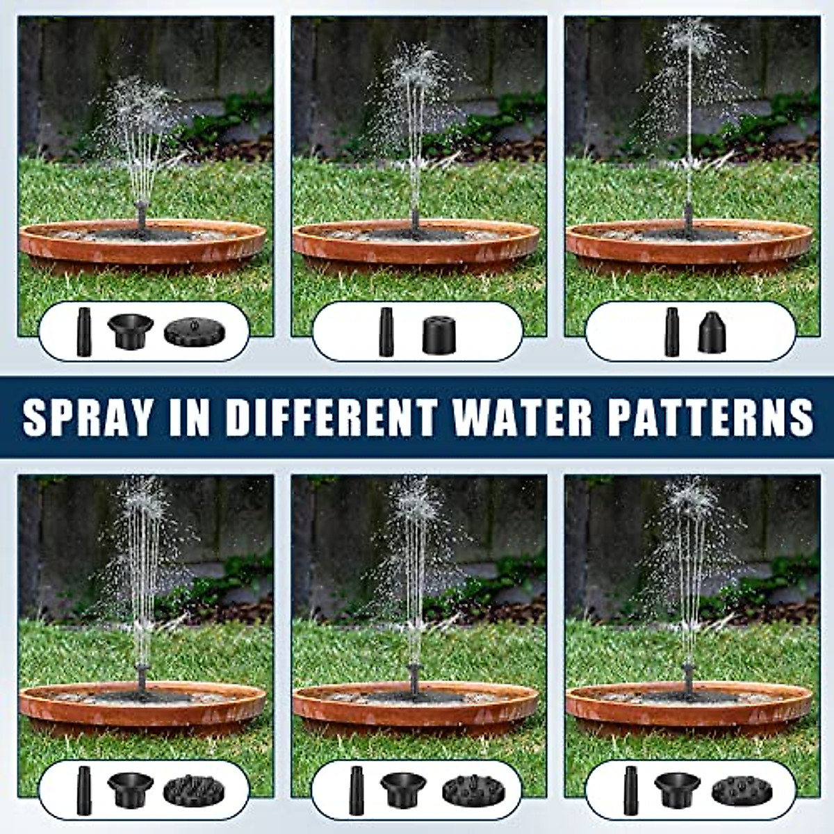 Kittmip 4 Pack Solar Bird Bath Fountain Pump Solar Fountain with 6 Nozzle Solar Water Fountain Floating Solar Fountain Panel Solar Powered Bird Bath Fountain for Pond Garden Fish Tank Pool (6.3 Inch)