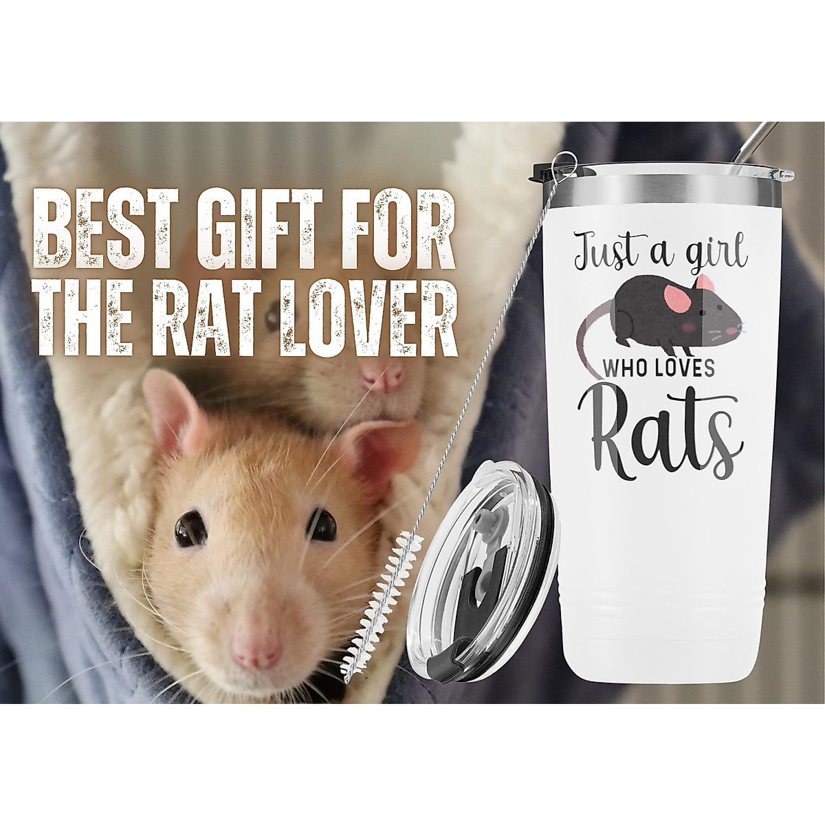 Onebttl Rat Gifts For Girls, Gifts for Rat Lover, Just A Girl Who Loves Rats 20 oz/590 ml Stainless Steel Insulated Tumbler with Straw, Lid, Gifts Card