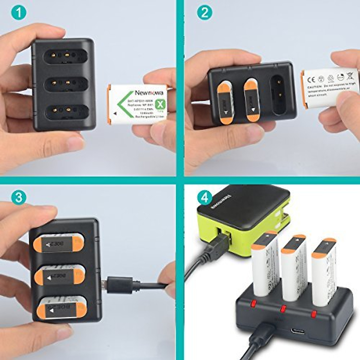 NP-BX1 Newmowa Replacement Battery (3-Pack) and 3-Channel USB Charger Set for Sony NP-BX1 and Sony DSC-RX100,DSC-RX100 II,DSC-RX100M II,DSC-RX100 III,DSC-RX100 IV,DSC-RX100 V/VII,ZV-1