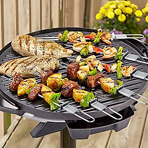 6 Pack Kabob Skewer for Grilling- 17" Long Metal Stainless Steel BBQ Skewer Stick with Push Bar, Reusable Double Pronged Kebab Skewer Tool Quick Release Meat, Chicken, Vegetable and Fruit