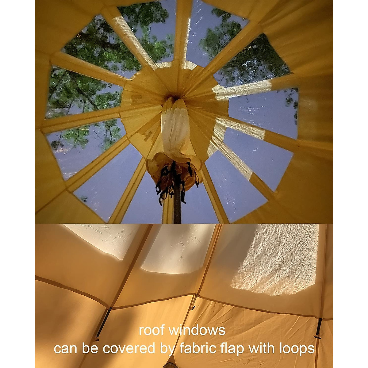 UNISTRENGH 5M Star Gazer Bell Tent 4 Season Waterproof Cotton Canvas Glamping Yurt Tent with Stove Jack Hole and Roof Windows for 6-8 Persons Camping Hunting