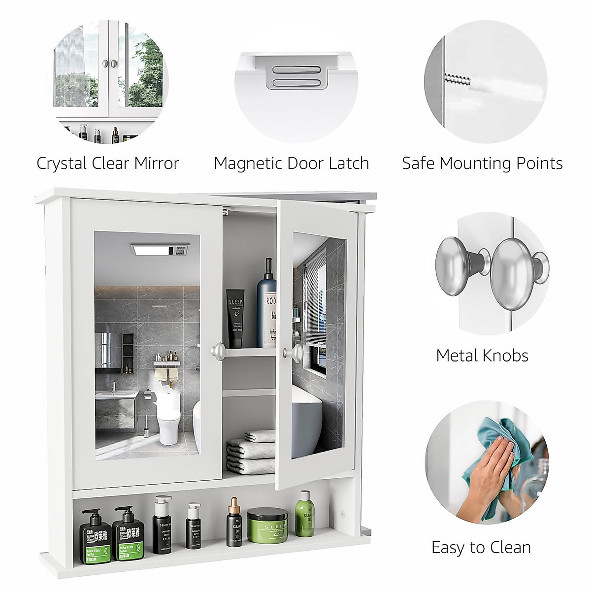 Lifetime Home Modern Bathroom Wall Cabinet with Mirror & Adjustable Shelf - Wall Mounted Utility Medicine Cabinet for Kitchen, Living Room Laundry Room - Wooden Storage Over Sink Toilet