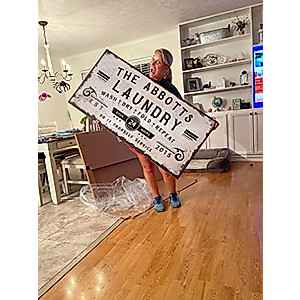 TAILORED CANVASES Personalized Laundry Sign - Large Canvas Wall Art Decor and Accessories for Laundry Room, Business and Farmhouse - Rustic Wall Decoration, Family Name Wash Dry Fold Repeat, 36"x12"