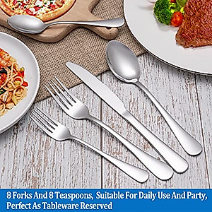 16 Pcs Forks and Spoons Silverware Set,Food Grade Stainless Steel Flatware Cutlery Set for Home,Kitchen and Restaurant,Mirror Polished,Dishwasher Safe - 8 Dinner Fork(8 inch) and 8 Teaspoon(6.5 inch)