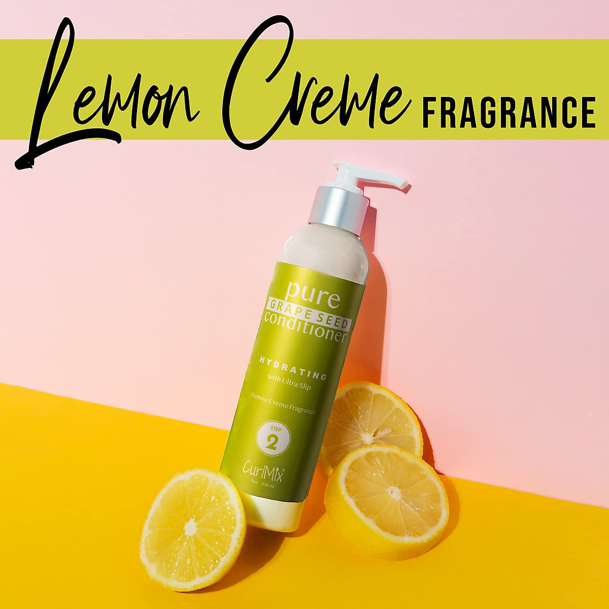 CurlMix Organic Grape Seed Conditioner for Kinky, Coily, 4C & Natural Curly Hair, Lemon Creme, Softening & Defining, Handmade, Paraben & Sulfate Free, 8 fl oz