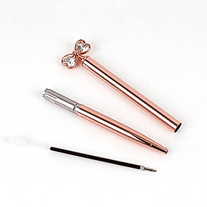 Hyuyikuwol Crystal Diamond Ballpoint Pens Bow Tie Rhinestone Black Ink Metal Sign Pen for School Office Supplies-6PCS, Electroplated Rose Gold