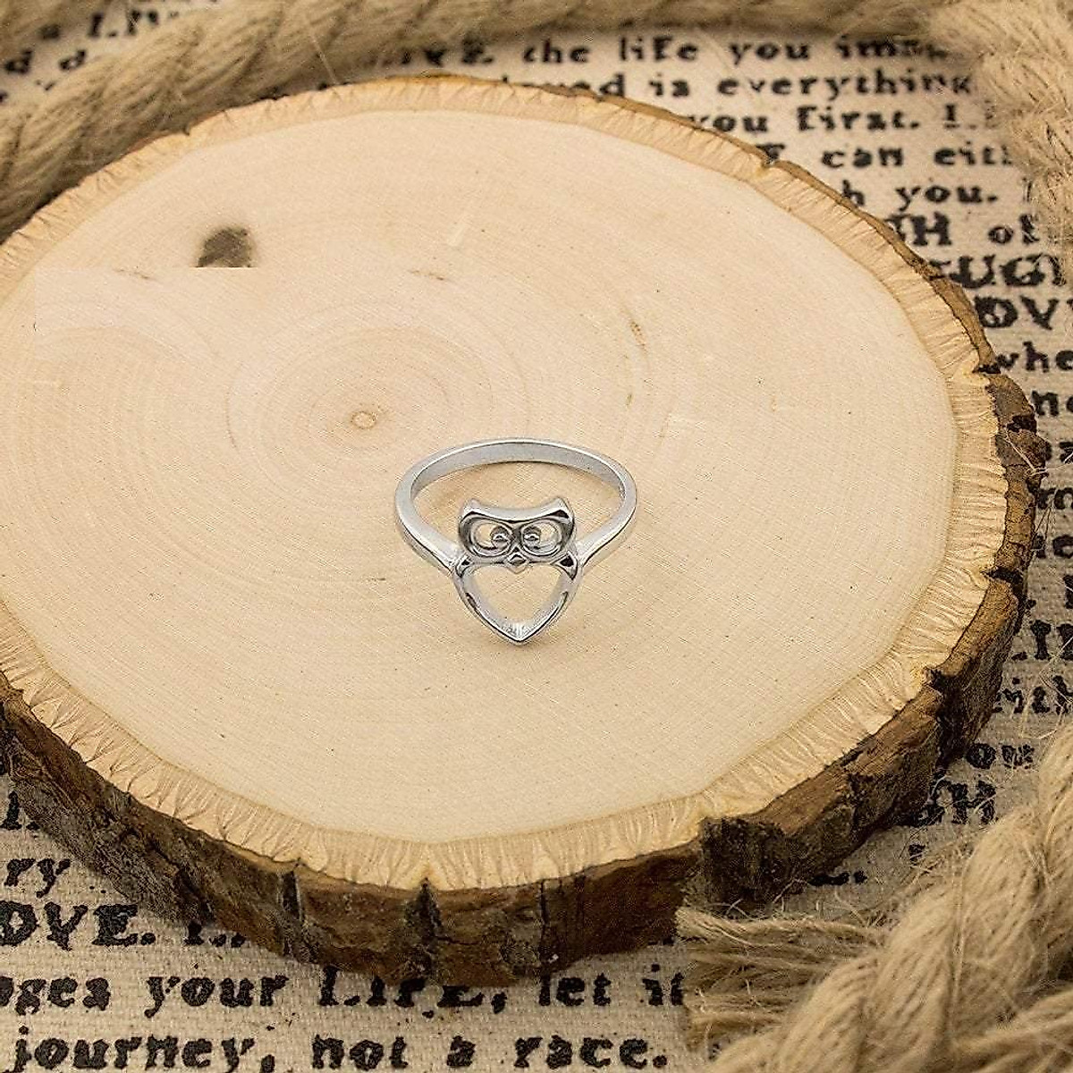 Sterling Silver 925 Owl Ring Night Bird Ring Animal Band Ring (9)