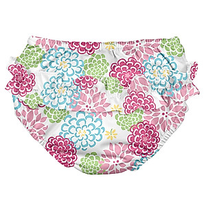 Ruffle Snap Reusable Absorbent Swimsuit Diaper-White Zinnia-18mo