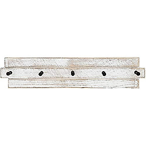MyGift 15 Inch Whitewashed Wood Towel Hanger Wall Rack with 5 Peg Hooks, Bathroom Robe and Hand Towel Hooks