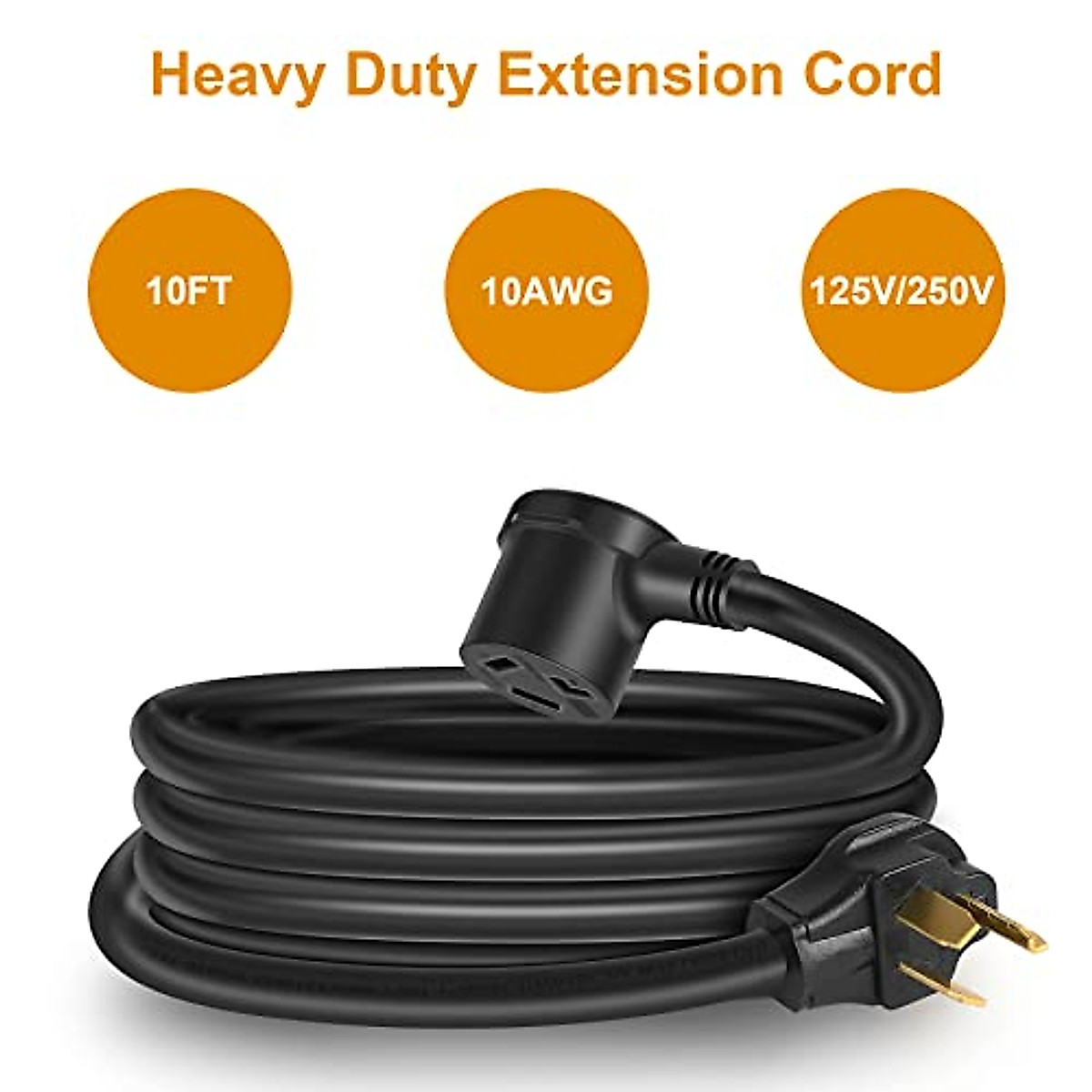 3 Prong Dryer Extension Cord 10 Feet,NEMA 10-30P to 10-30R Heavy Duty STW Extension Cord,30Amp 125V/250V 10-AWG Gauge,Black