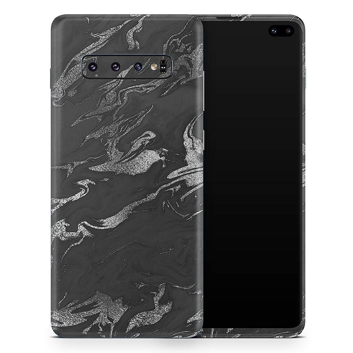 DesignSkinz Black & Silver Marble Swirl V3 Protective Vinyl Decal Wrap Skin Cover Compatible with The Samsung Galaxy S20 (Screen Trim & Back Glass Skin)