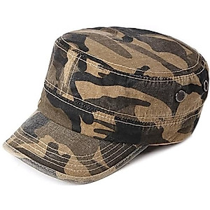 Fasbys Military Army Cadet Hat Men Women Unisex Cotton Flat Top Camo Baseball Cap Adjustable Daily Sports Camping Hat