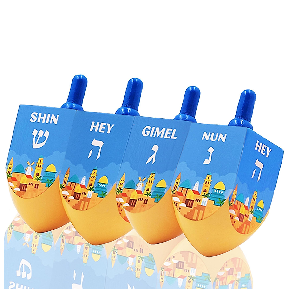The Dreidel Company Extra Large Jerusalem Wood Dreidels, Let's Play Dreidel The Hanukkah Game, Instructions Included (2-Pack)