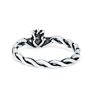 Blue Apple Co. Sterling Silver Size-9 Rope Claddagh Band Oxidized Thumb Ring Round 925 Sterling Silver