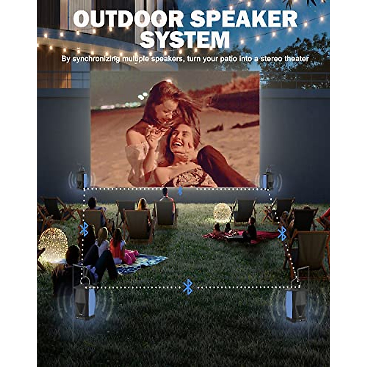 INWA Outdoor Bluetooth Speakers, Infinity Link Wireless Speaker with True Stereo Sound, IPX5 Waterproof, Beat-Driven Light Show, Seamlessly to Phone, TV Box, Projector, Echo Dot, for Patio, Yard, Pool