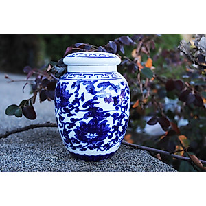 Decorative Blue and White Lotus Pattern Porcelain Storage Container or Display Unit. Small