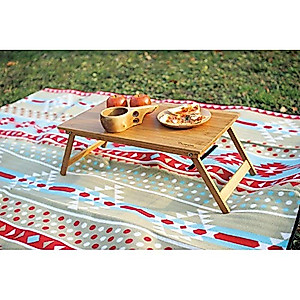Time Concept Vacances Foldable Bamboo Table - L 20" x W 24" x H 9" - Wooden Picnic Furniture, Portable Dining Use