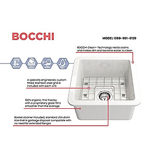 BOCCHI Sotto Dual-Mount Fireclay 18 in. Single Bowl Bar Sink with Protective Bottom Grid and Strainer in White