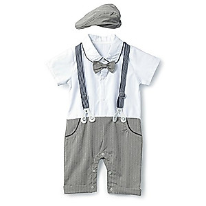 HeMarIsle HMD Baby Boy Gentleman White Shirt Bowtie Tuxedo Onesie Jumpsuit Overall Romper（0-18M） … (A Grey, 70(3-6 Month))