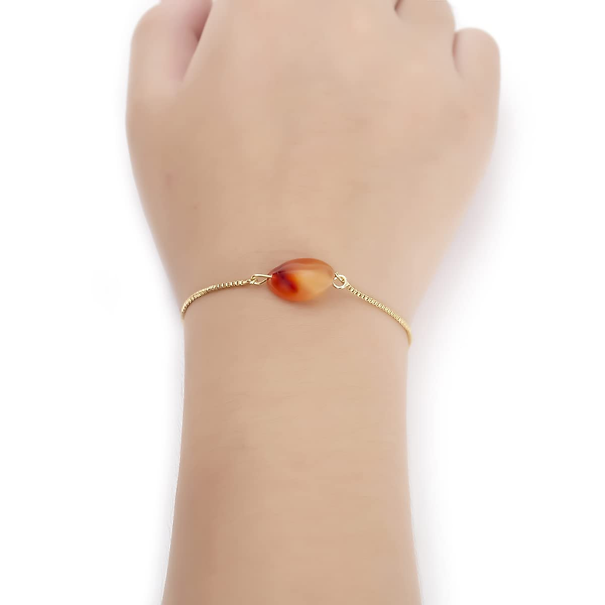 MTJAHPS Carnelian Bracelet, 14K Gold-Covered Chain, Adjustable Bracelet for Women